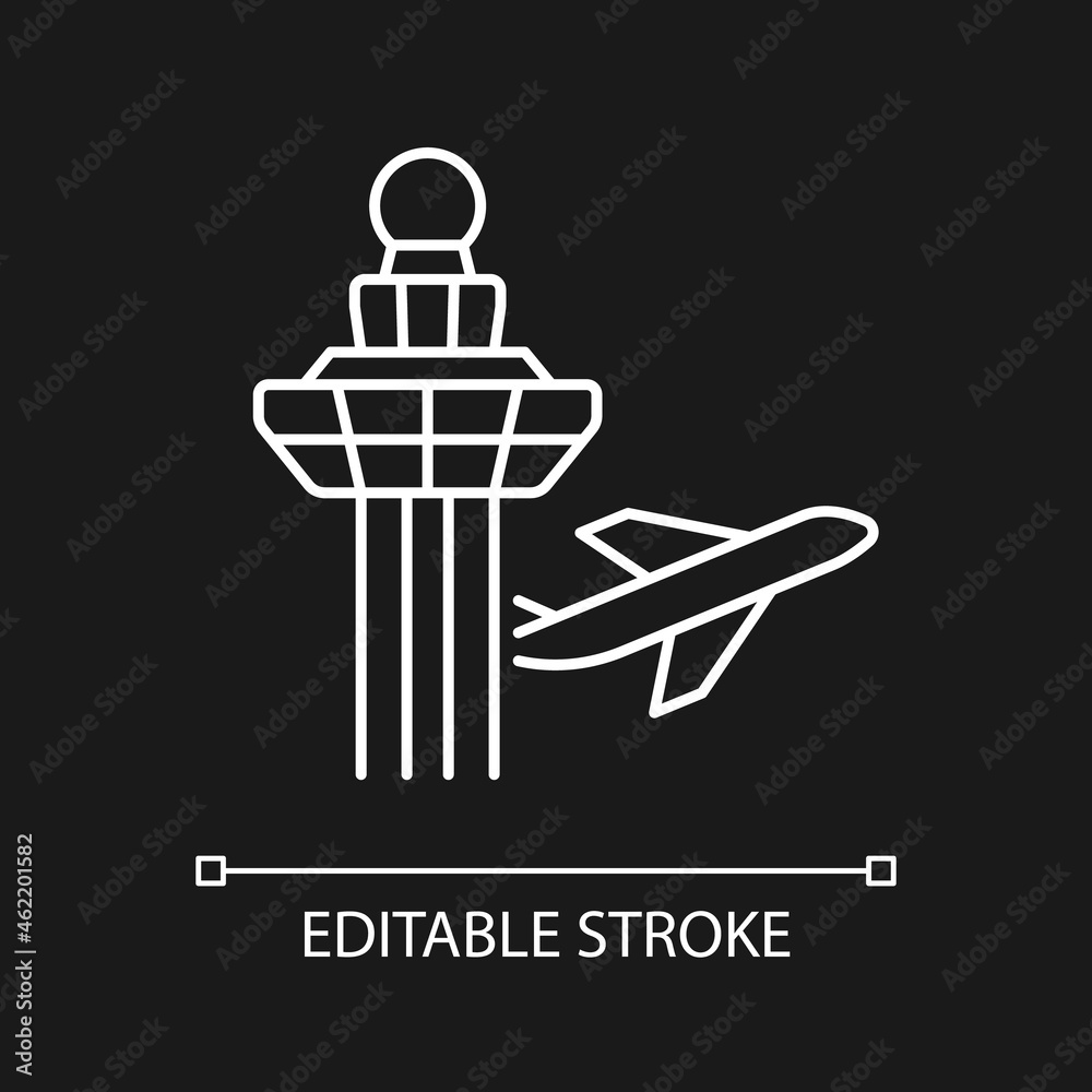 Changi airport control tower white linear icon for dark theme. Visual ...