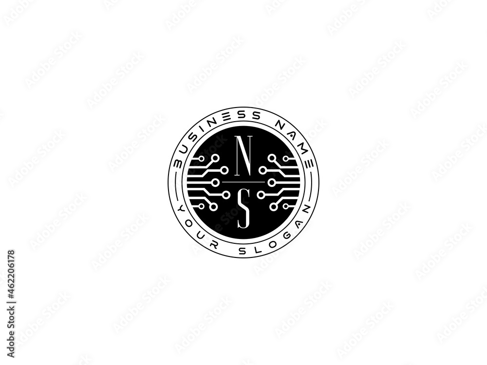 Technology NS Logo, Initial ns Technology Logo concept, round emblem ...