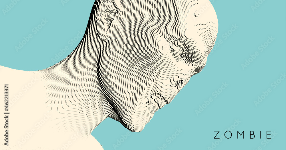 Zombie face. Abstract digital head constructing from cubes. Voxel art ...