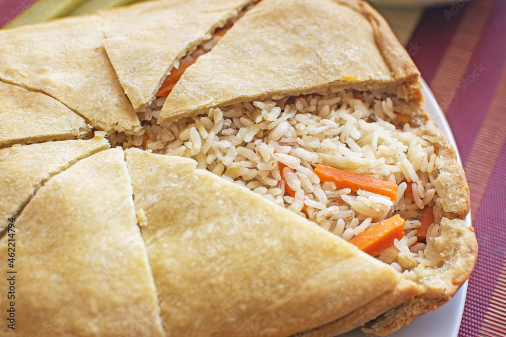 Azerbaijan Shah pilaf. Khan pilaf in a pita. Traditional oriental dish ...