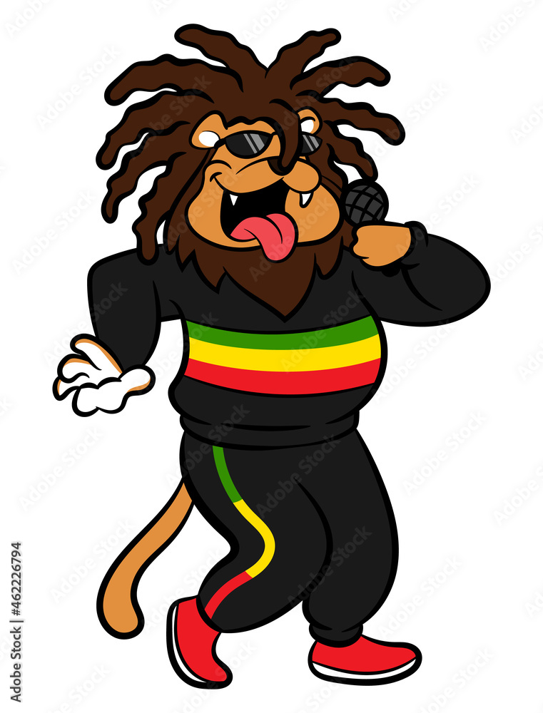 Dreadlock lion cartoon character wearing sunglasses, jacket and ...