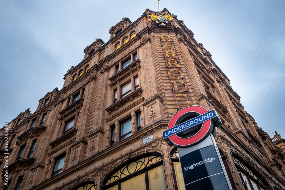 London- Harrods department store in Knightsbridge, London. Showing ...