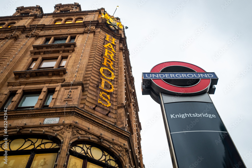 London- Harrods department store in Knightsbridge, London. Showing ...