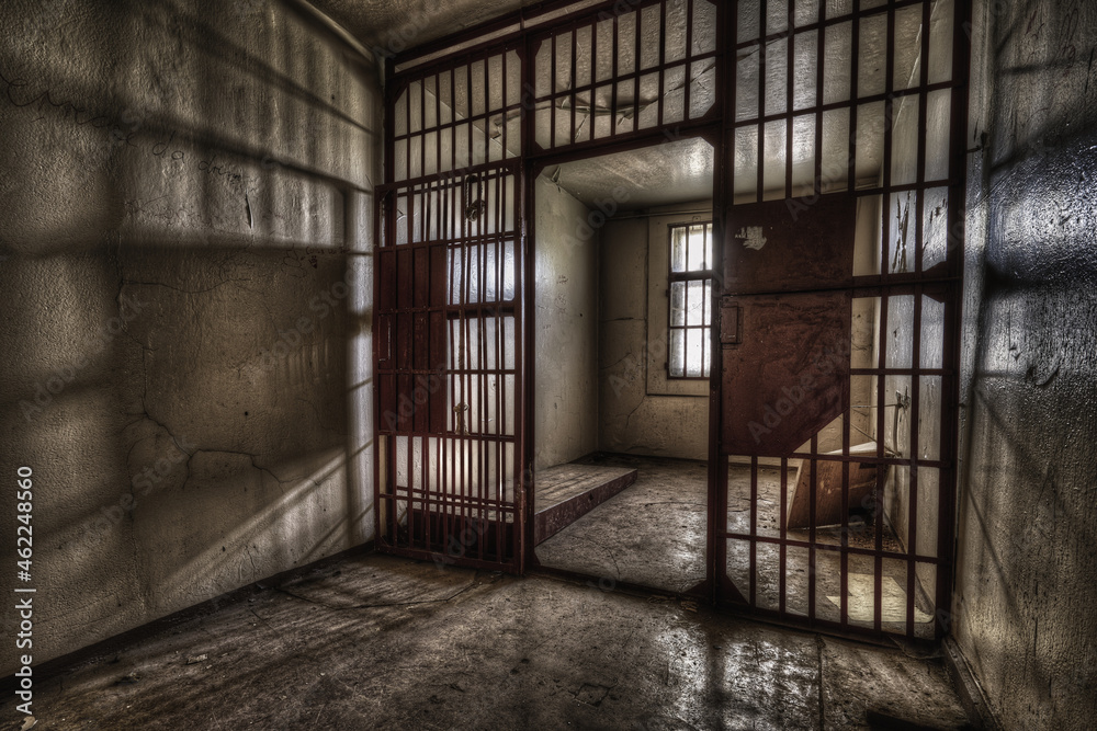 Shot of a prison cell with a lattice door Stock Photo | Adobe Stock