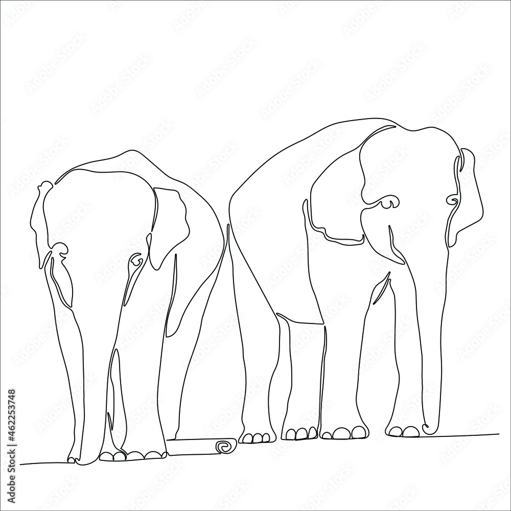 Continuous one line drawing of elephant, Vector illustration line art ...