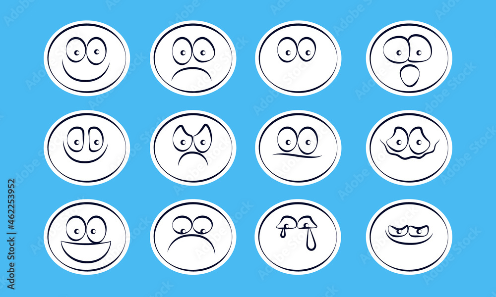 Cartoony Comic Stickers Simple Icon Collection - Emojis Heads Faces ...