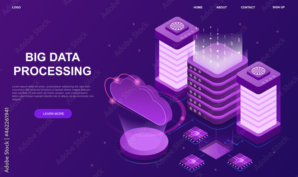 Cloud server room. Big data processing. Internet working concept, wireless connection.Networking ...