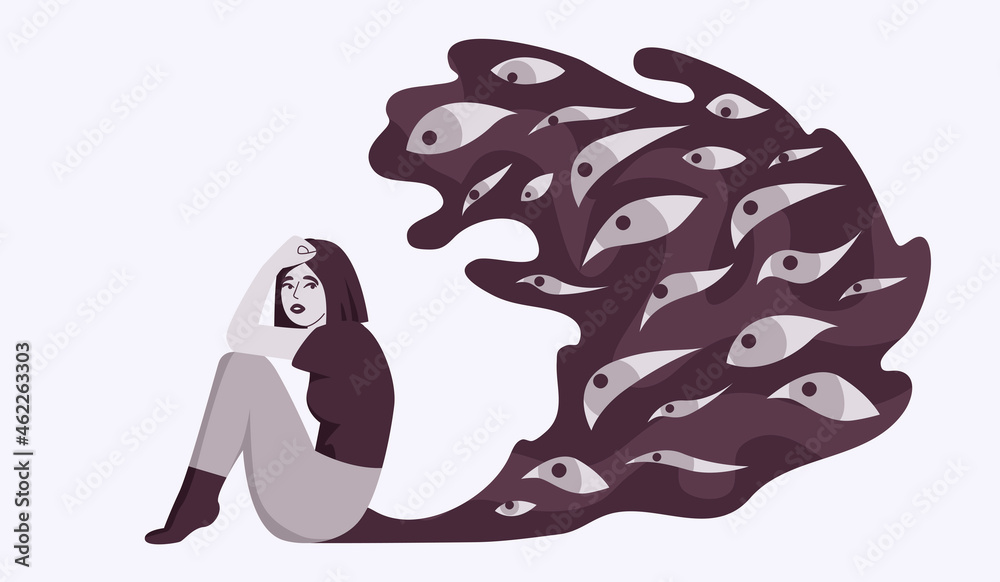 Anxiety disorder flat illustration. Psychosis, depression symptoms ...