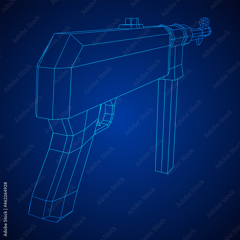 Submachine gun german MP 40 world war 2 firearms pistol. Wireframe low ...