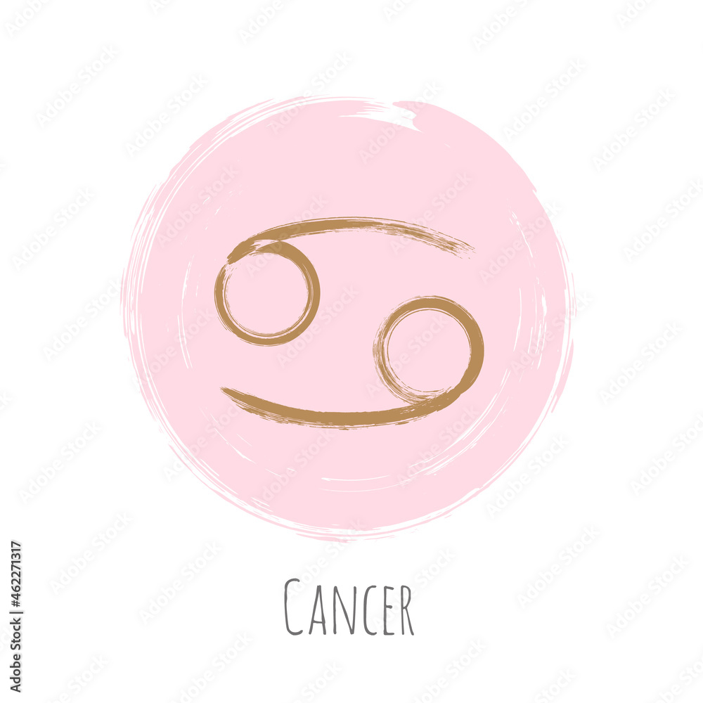 Rose gold circle Cancer zodiac symbol vector, round hand painted ...