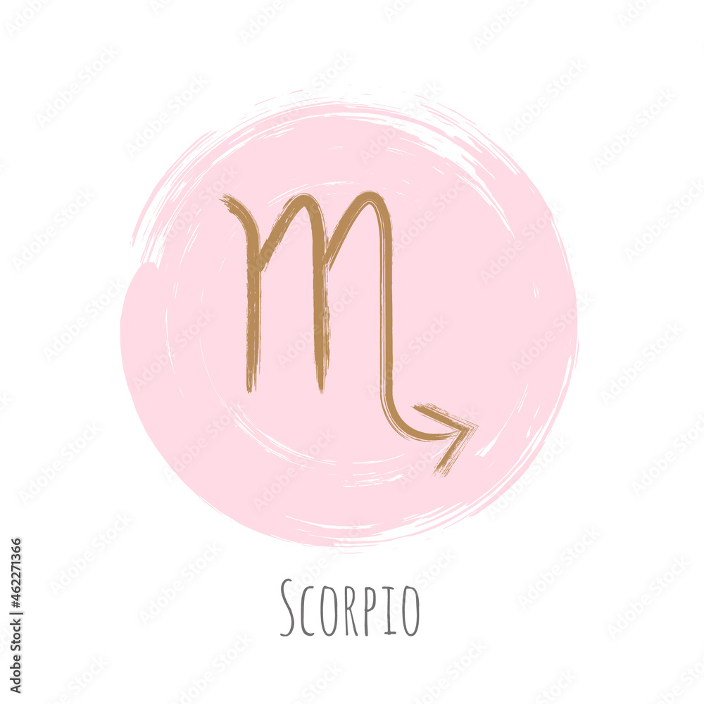 Pink and gold color circle Scorpio zodiac sign, hand painted horoscope ...