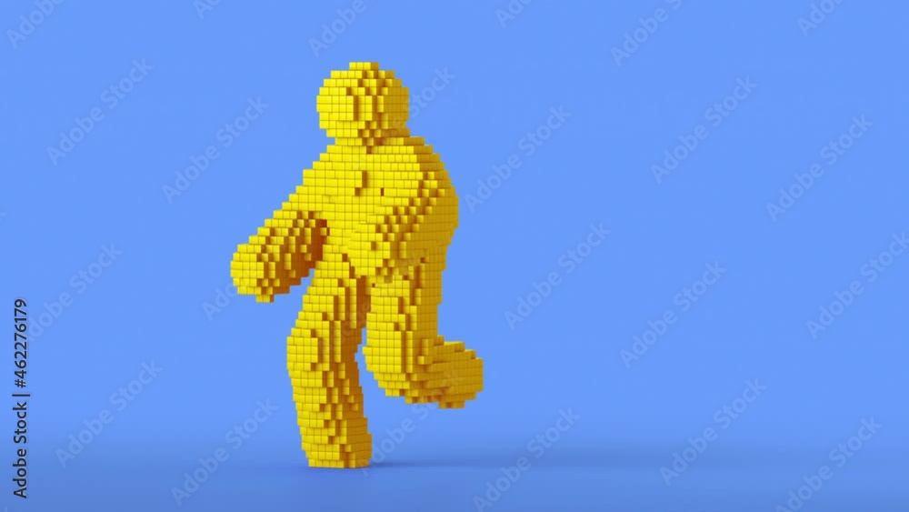 looping 3d animation, yellow pixel man cartoon character dancing. Funny ...