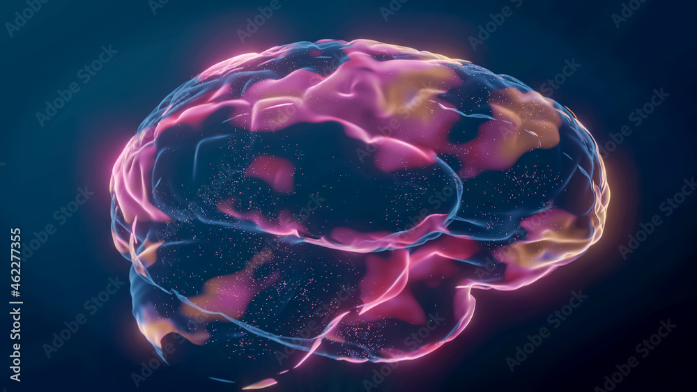 Flying inside Artificial Intelligence Digital Brain bid Data. Animation of thinking process ...