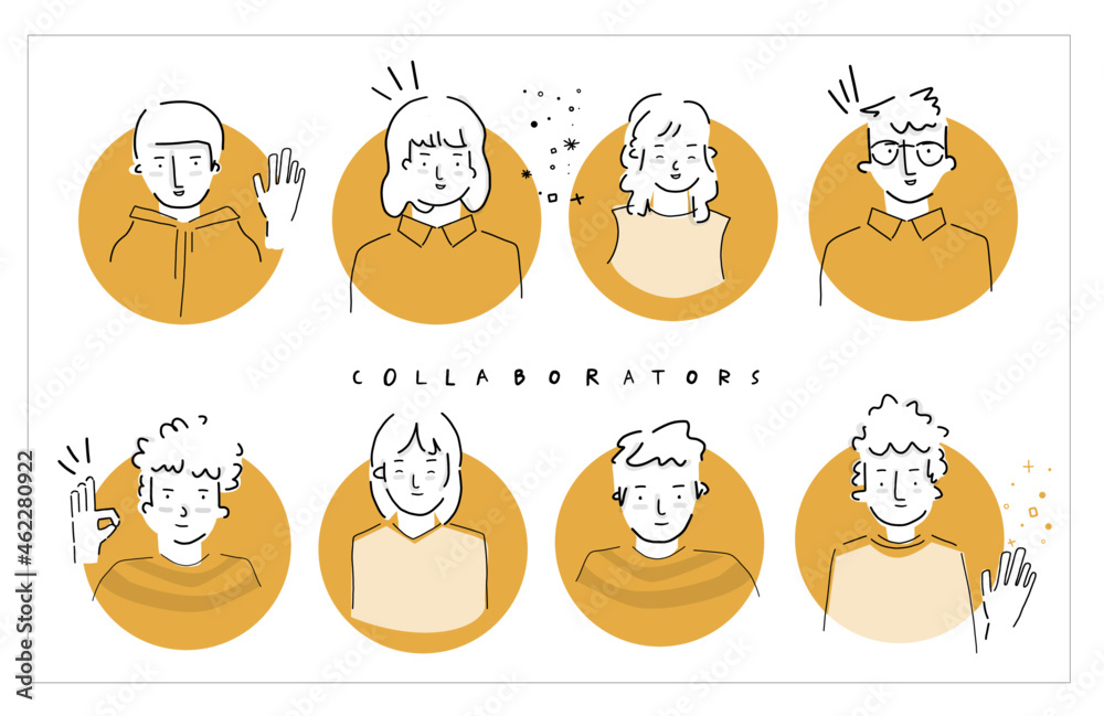 Simple people portraits set - hand drawn flat style vector design ...