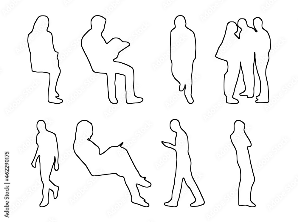 Vector illustration, Outline silhouettes of people, Contour drawing ...