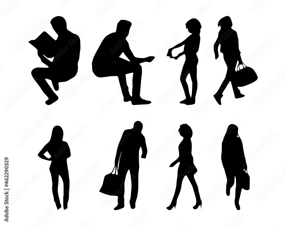 Vector illustration, Outline silhouettes of people, Contour drawing ...