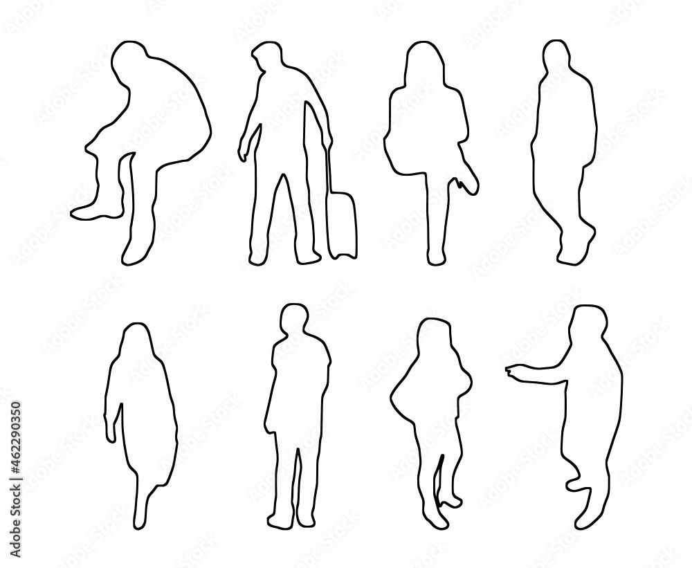 Vector illustration, Outline silhouettes of people, Contour drawing ...