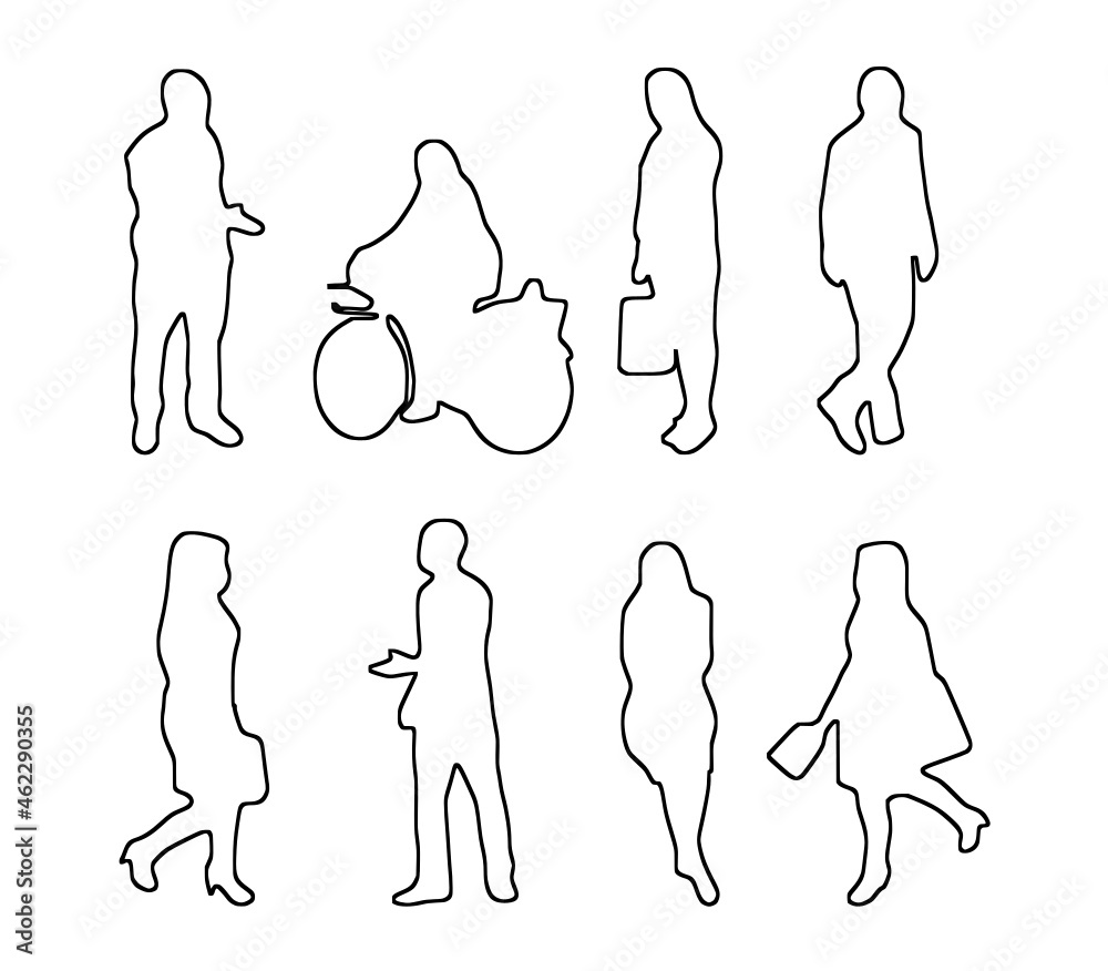 Vector illustration, Outline silhouettes of people, Contour drawing ...