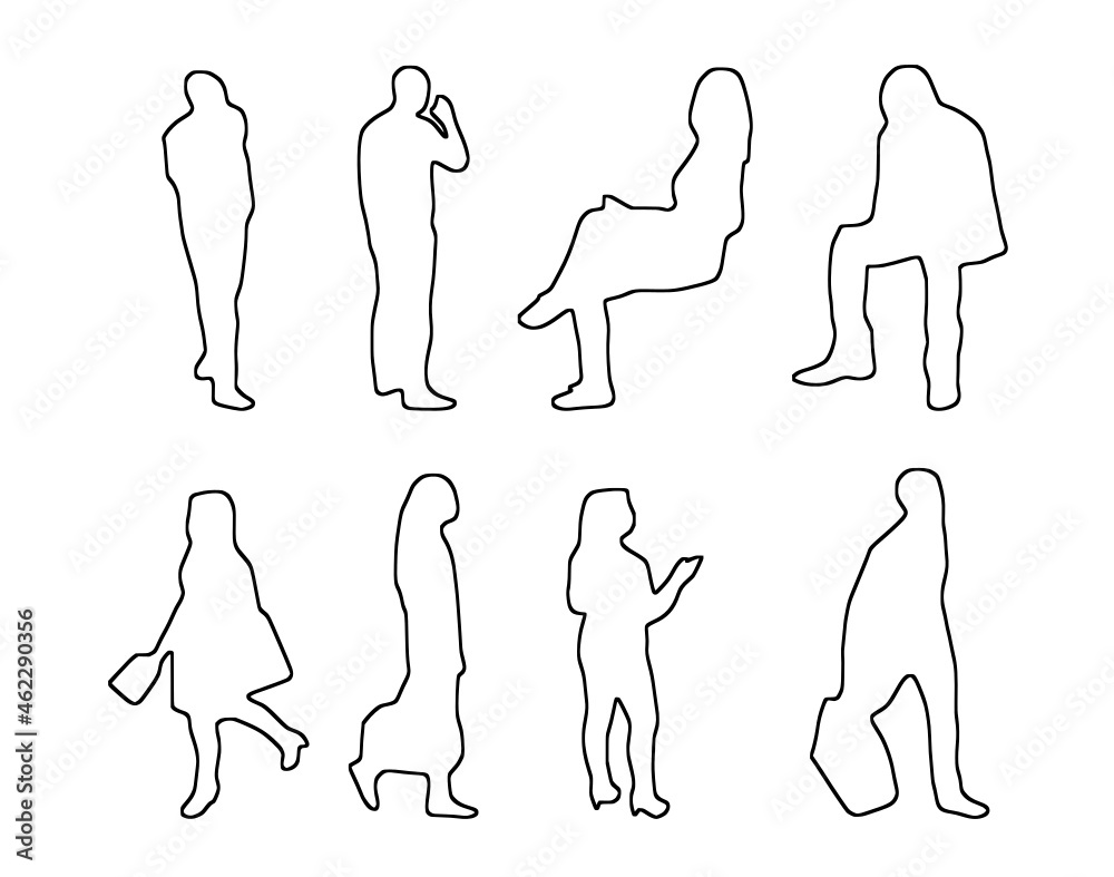 Vector illustration, Outline silhouettes of people, Contour drawing ...