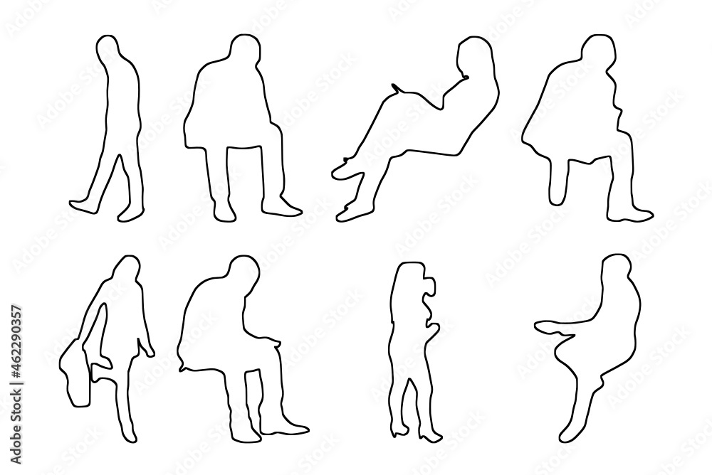 Vector illustration, Outline silhouettes of people, Contour drawing ...