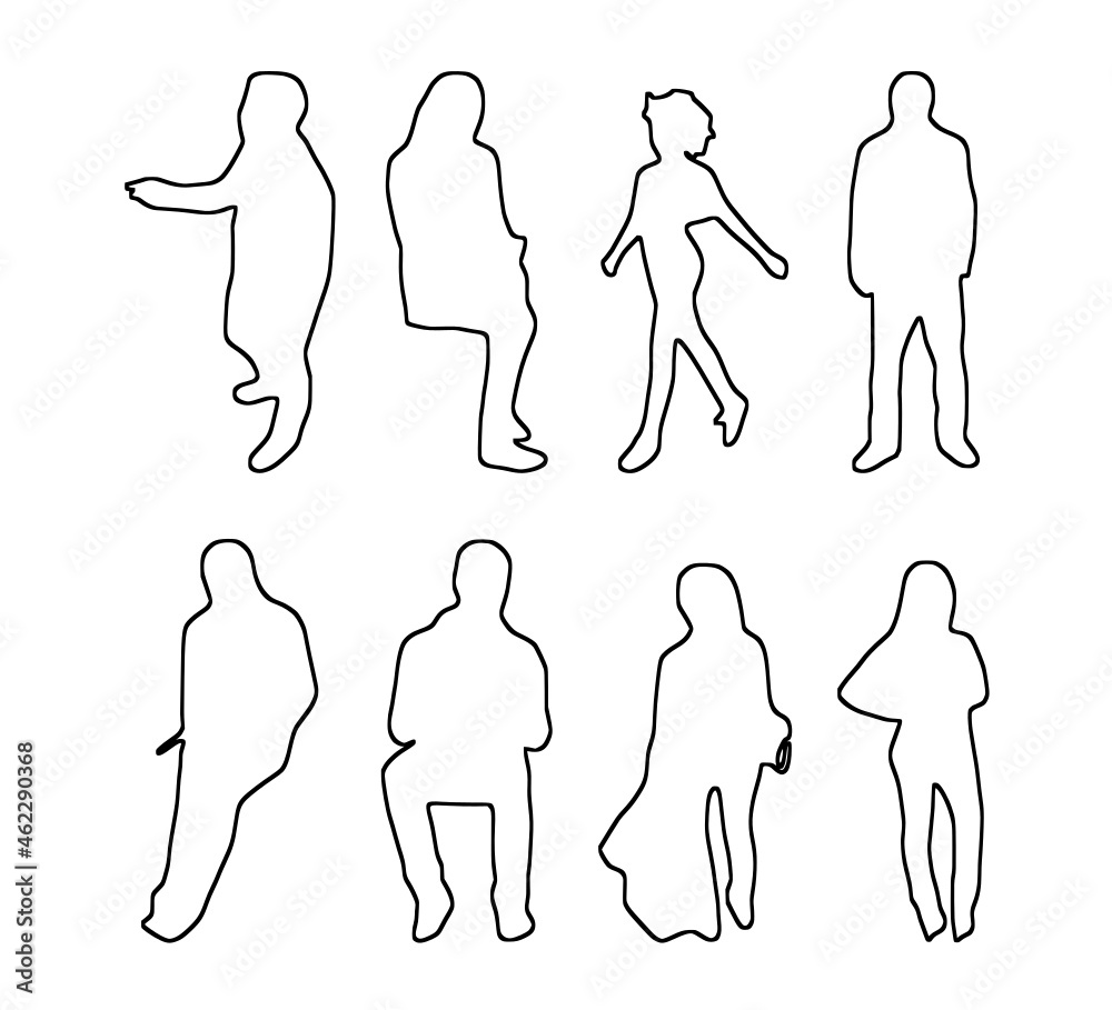 Vector illustration, Outline silhouettes of people, Contour drawing ...