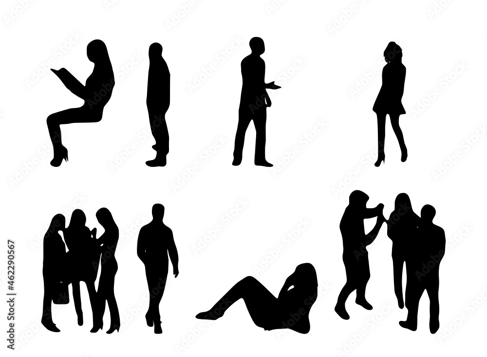 Vector illustration, Outline silhouettes of people, Contour drawing ...