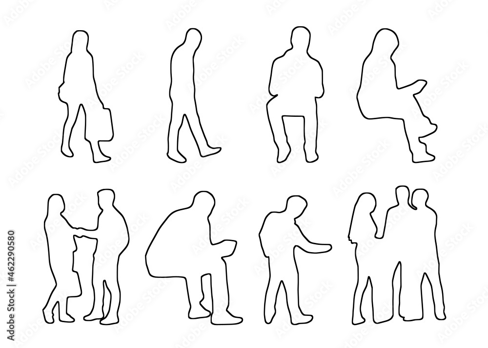 Vector illustration, Outline silhouettes of people, Contour drawing ...