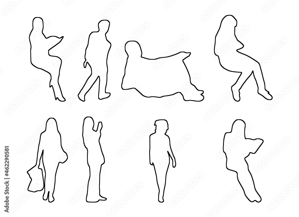 Vector illustration, Outline silhouettes of people, Contour drawing ...