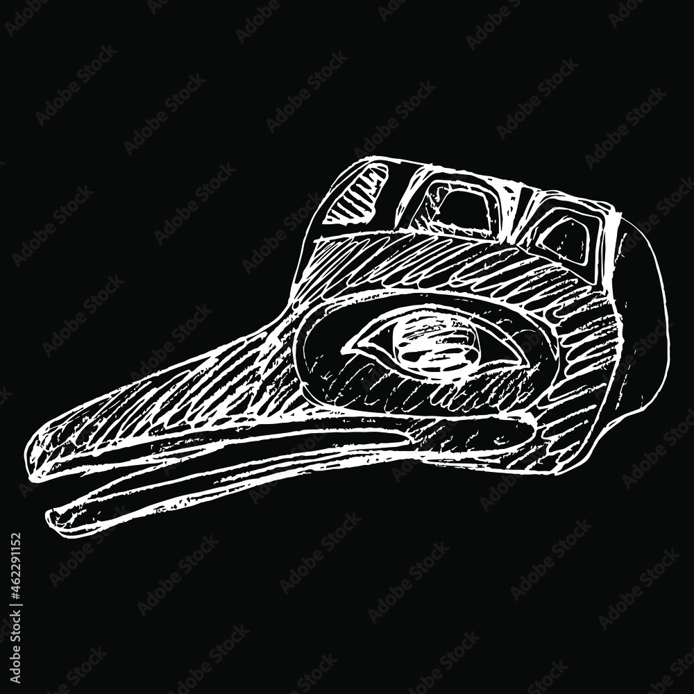 Totem raven head. Ethnic bird mask. Native American animal design of ...