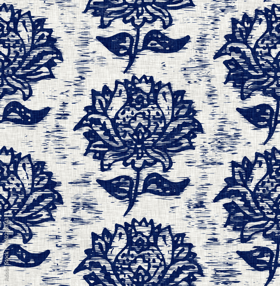 Indigo dyed fabric flower pattern texture. Seamless textile fashion ...