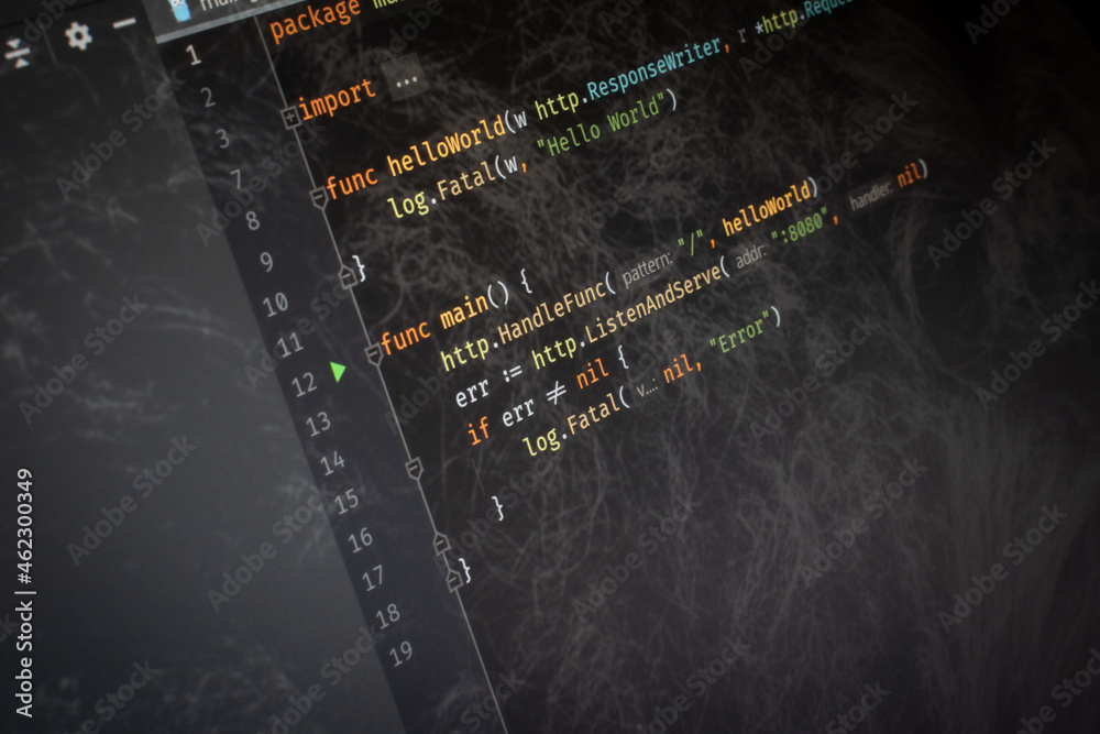 GoLang Hello World code on screen Stock Photo | Adobe Stock