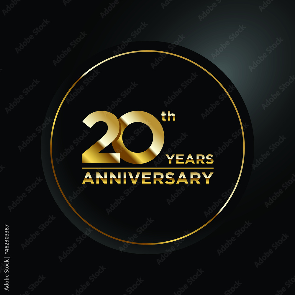 20th anniversary, anniversary celebration vector design with gold color ...