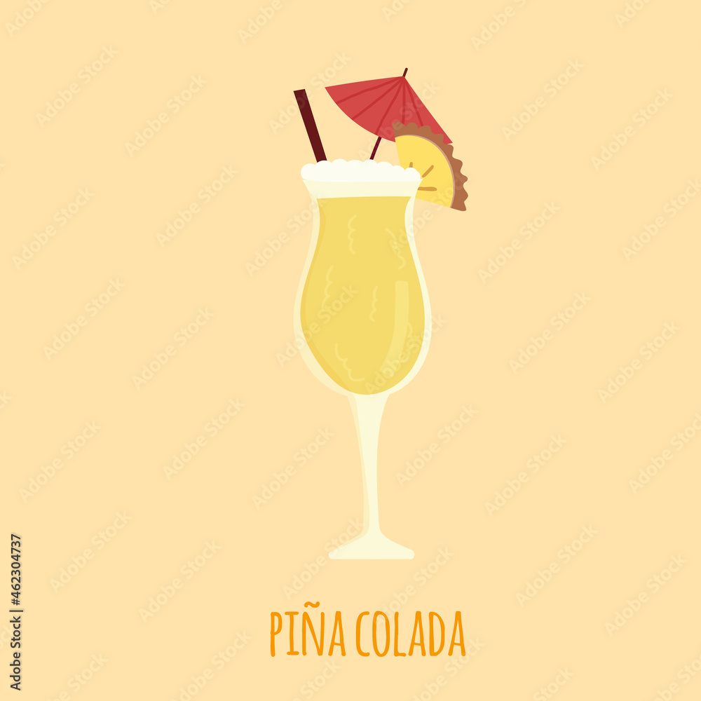 Hand drawn cartoon vector illustration of pina colada alcoholic ...