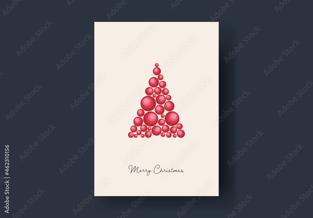 Red Circles Christmas Tree Card Layout Stock Template | Adobe Stock