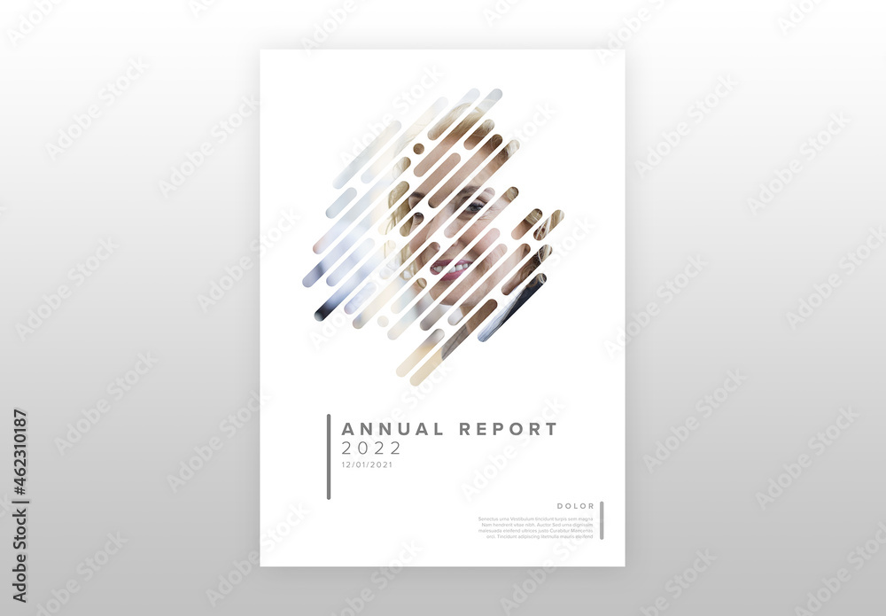 Light Annual Report Front Cover Page Layout with Masked Photo Stock ...