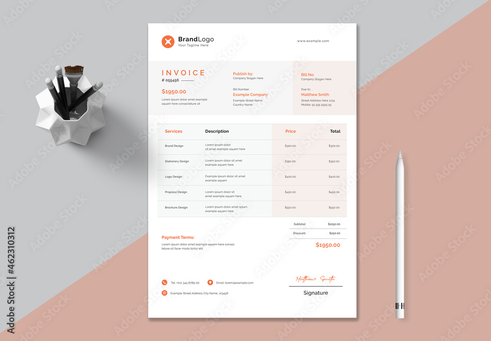 Simple Invoice Layout Stock Template | Adobe Stock