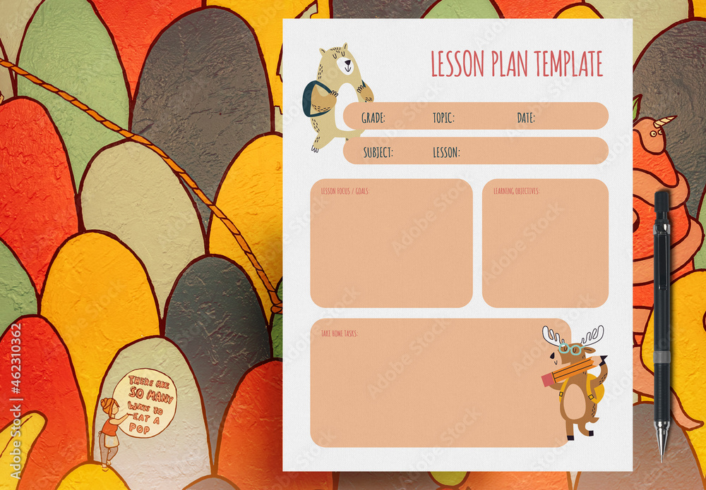 Colorful Lesson Plan Layout Stock Template | Adobe Stock
