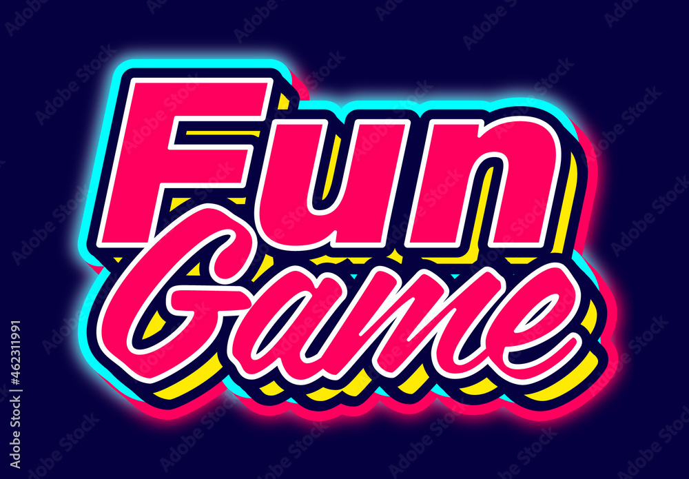 Fun Game Neon Color Text Effect Stock Template | Adobe Stock
