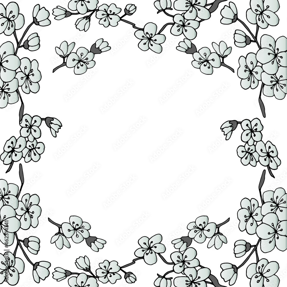 Elegant vector illustration with hand drawn sakura. Flower frame with ...
