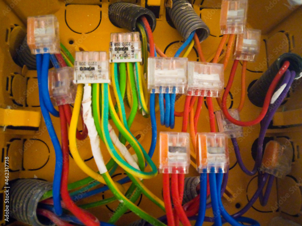 Electrical junction box where several electrical wires are connected ...
