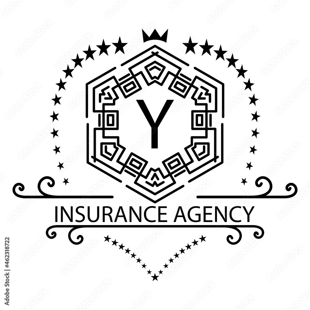 Sample logo design on example of insurance agency. Ornate Male Monogram ...