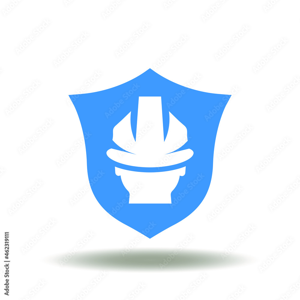 Vector illustration of shield and worker. Icon of safety work. Symbol ...