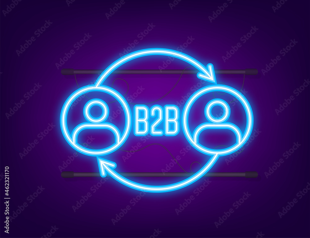 B2B sales person selling products. Neon icon. Business-to-business ...