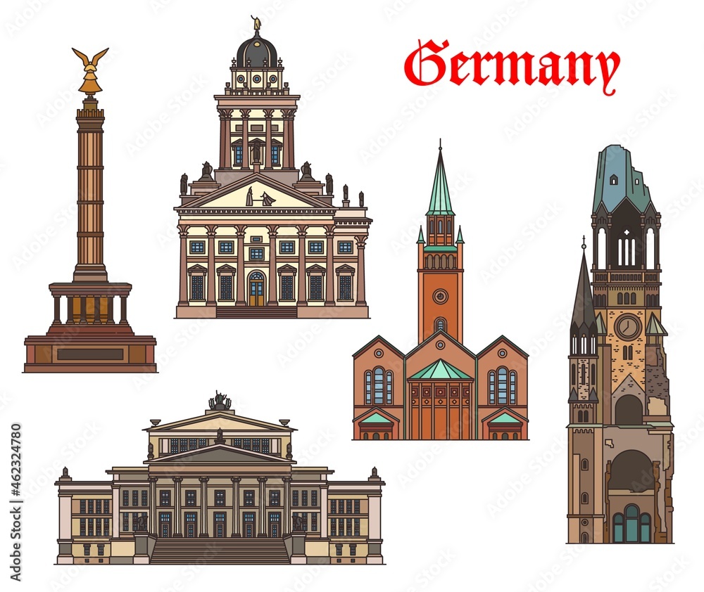 Germany architecture, Berlin landmarks and buildings, vector German ...