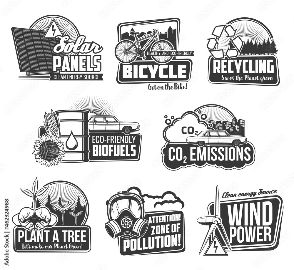 Ecology environment and recycling eco energy vector icons. Green power ...
