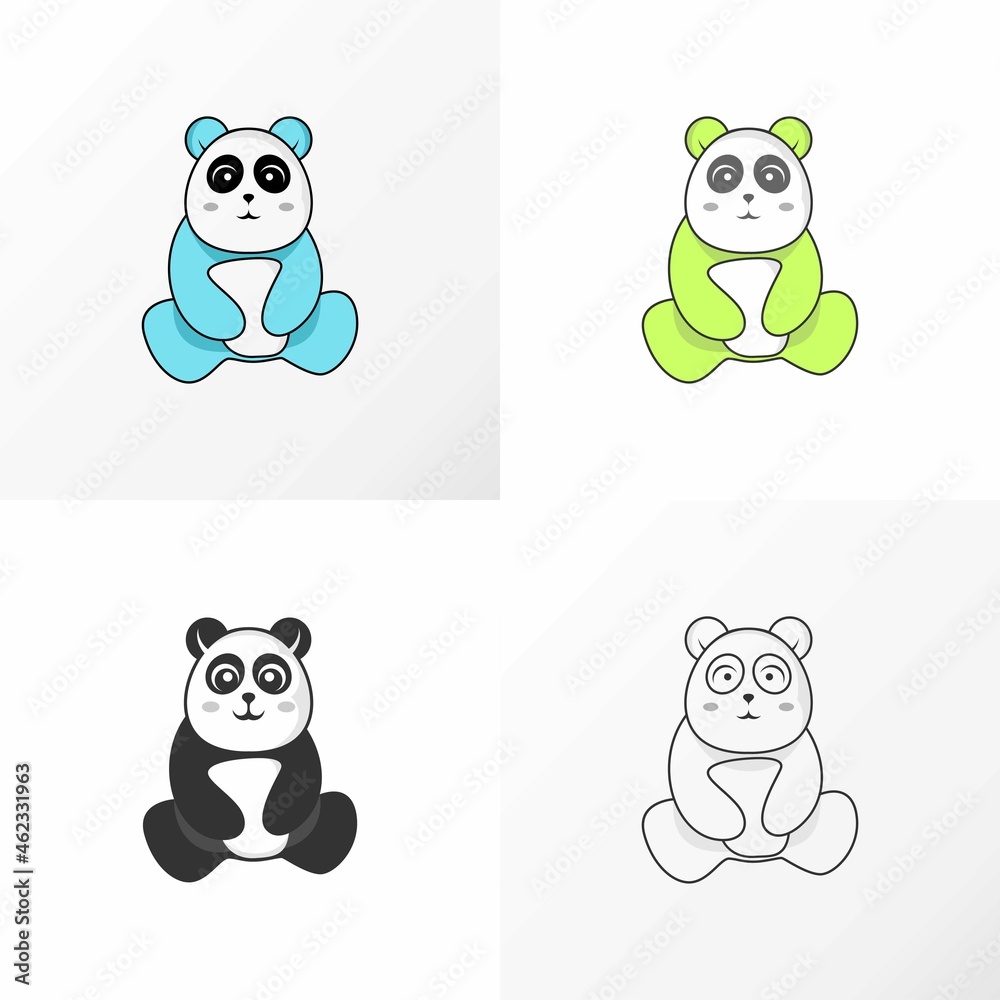 cute panda in sitting image graphic icon logo design abstract concept ...