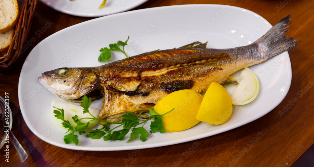 Popular Turkish fish Seabass (Levrek) with lemon. .. Stock Photo ...
