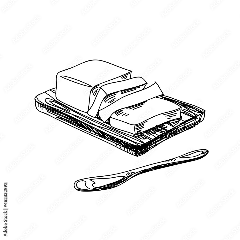 Butter hand drawn black and white vector illustration Stock Vector ...