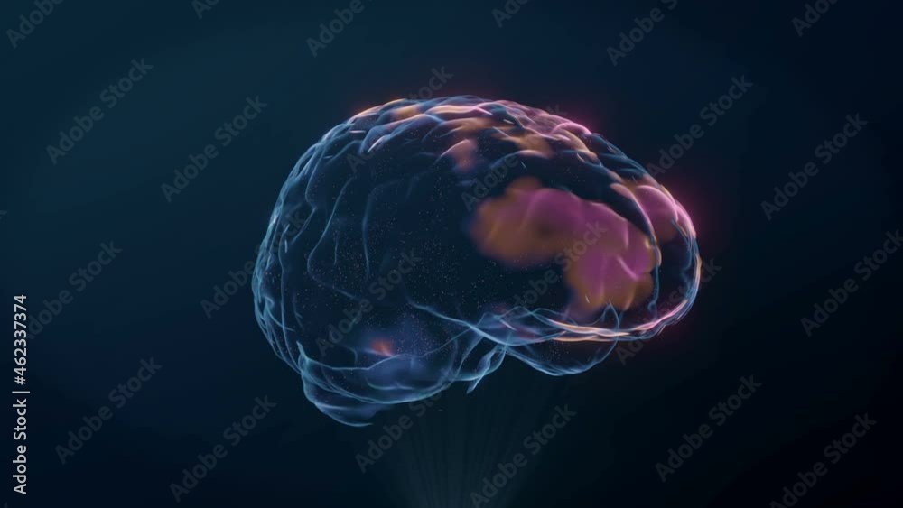 Flying inside Artificial Intelligence Digital Brain bid Data. Animation of thinking process ...