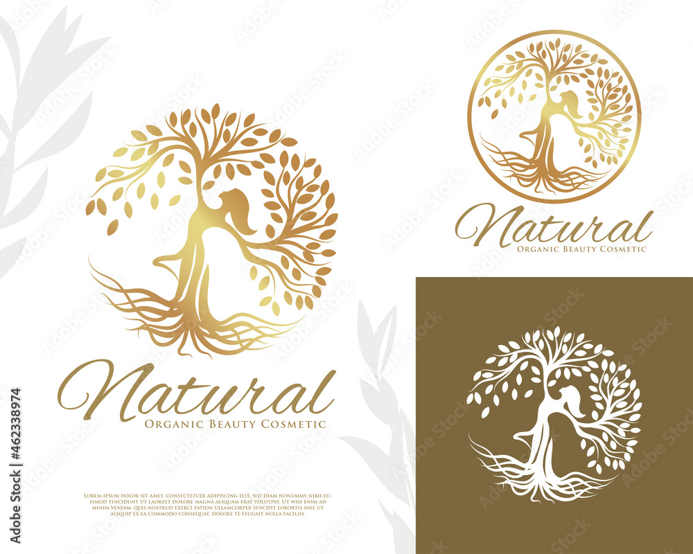dancing tree woman gold logo template Stock Vector | Adobe Stock
